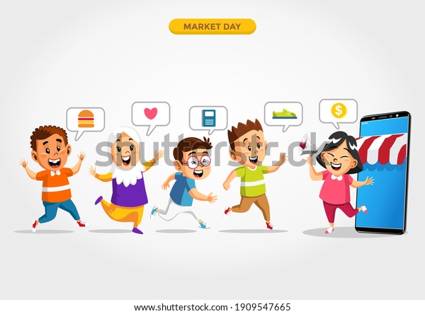 Market Day School Students Stock Vector (Royalty Free) 1909547665 ...