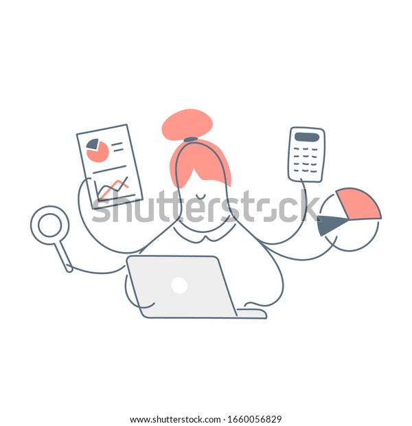 Marketing Analytics Concept Cute Cartoon Multitasking Stock Vector ...