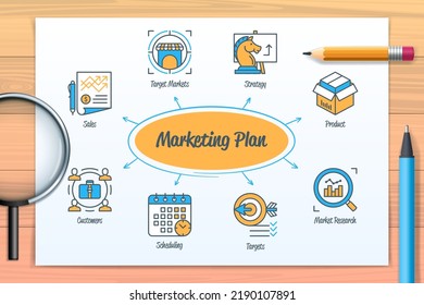 Marketing Plan Chart Icons Keywords Targets Stock Vector (Royalty Free ...