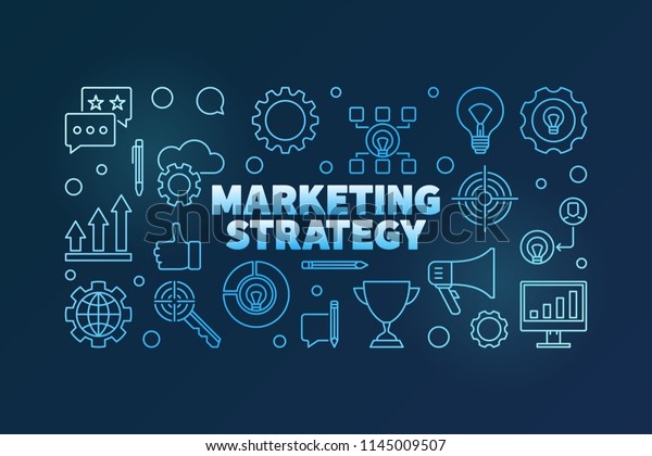 Marketing Strategy Vector Blue Horizontal Illustration Stock Vector ...