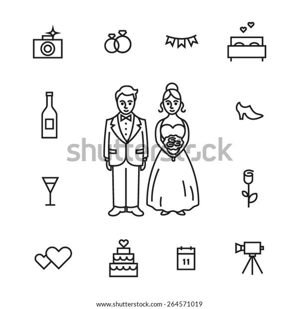 Married Line Art Icon Set Template Stock Vector (Royalty Free ...