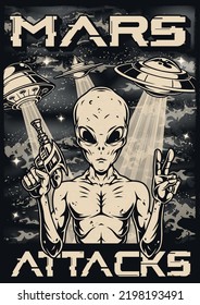 Mars Attacks Flyer Vintage Monochrome Alien Stock Vector (Royalty Free ...