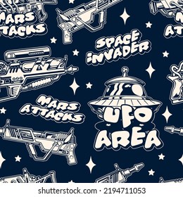 Mars Attacks Vintage Monochrome Seamless Pattern Stock Vector (Royalty ...