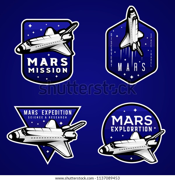 Mars Mission Blue Logos Set Mars Stock Vector (Royalty Free) 1137089453