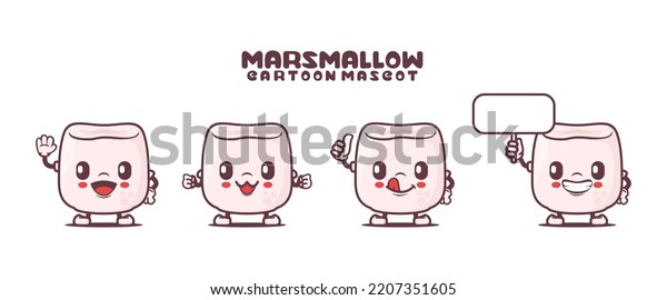 Marshmallow Cartoon Mascot Different Expressions Food Stock Vector ...