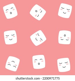 Marshmallow Cute Face Character Seamless Pattern Stock Vector (Royalty ...