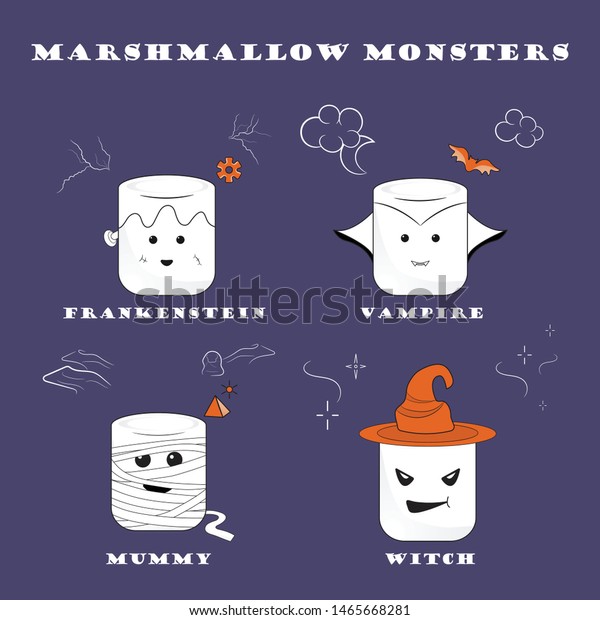 Marshmallow Monsters Set Vector Illustration Isolated: เวกเตอร์สต็อก ...