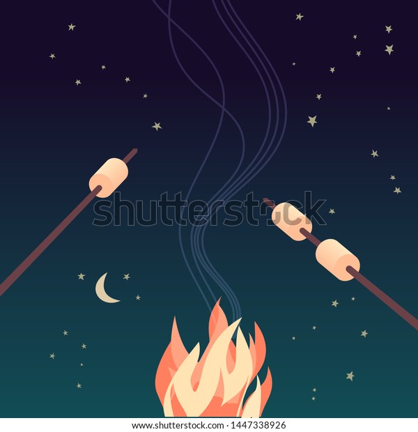 Marshmallow Roasting Hand Drawn Flat Color Stock Vector (Royalty Free ...