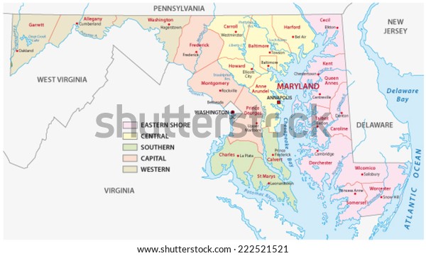 Maryland Regions Map: เวกเตอร์สต็อก (ปลอดค่าลิขสิทธิ์) 222521521 ...