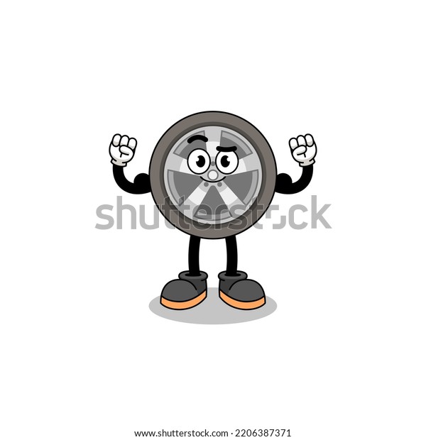 Mascot Cartoon Car Wheel Posing Muscle Stock Vector (Royalty Free ...