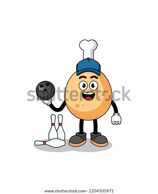 Mascot Fried Chicken Bowling Player Character Stock Vector (Royalty ...