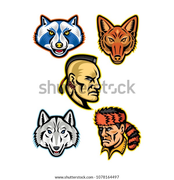 Mascot Icon Illustration Set Heads American Stock Vector (Royalty Free ...