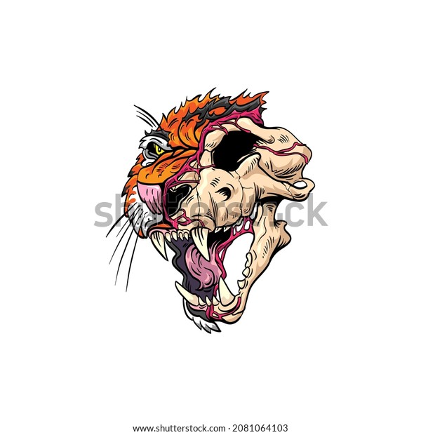 Mascot Logo Tiger Head Half Skull Stock Vector (Royalty Free ...