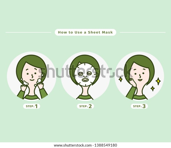 Mask Steps illustration. Steps how to apply facial mask. white ...