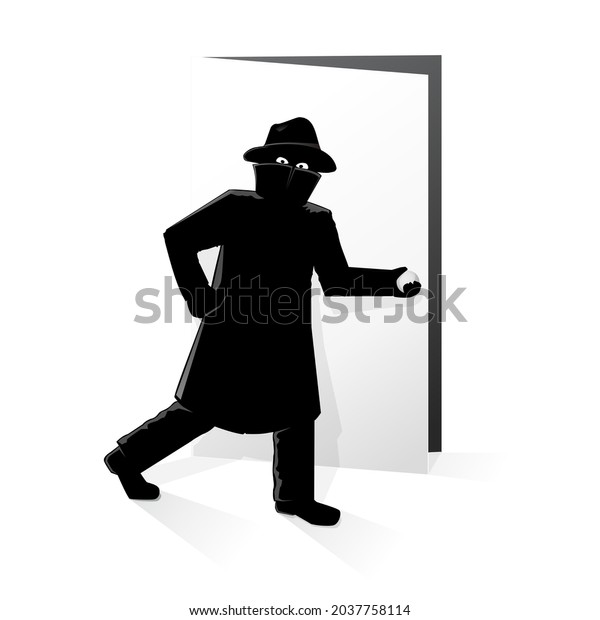 Masked Criminal Sneaking Through Door Isolated Stock Vector (Royalty ...