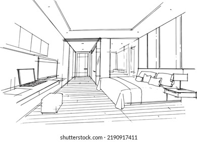 Master Bedroom Line Drawing Interior Design Stock Vector (Royalty Free ...