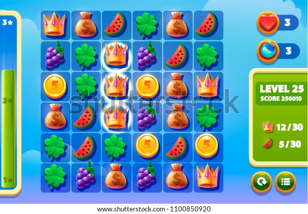 Match 3 Icon Game Screen Game Stock Vector (Royalty Free) 1100850920 ...