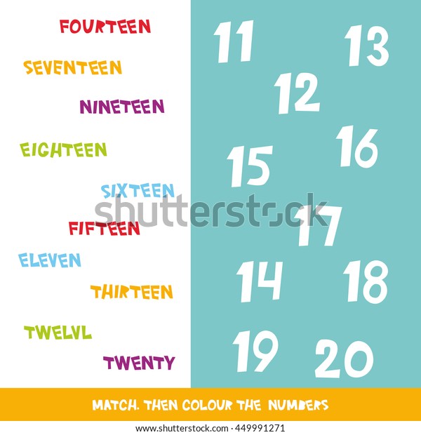 Match Colour Numbers 11 20 Kids Stock Vector (Royalty Free) 449991271 ...