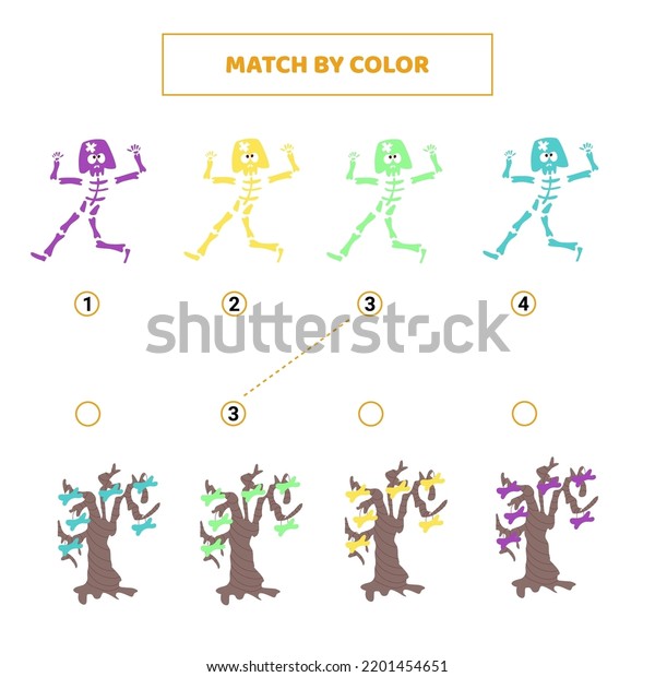 Match Cute Cartoon Skeleton Bone By Stock Vector (Royalty Free ...