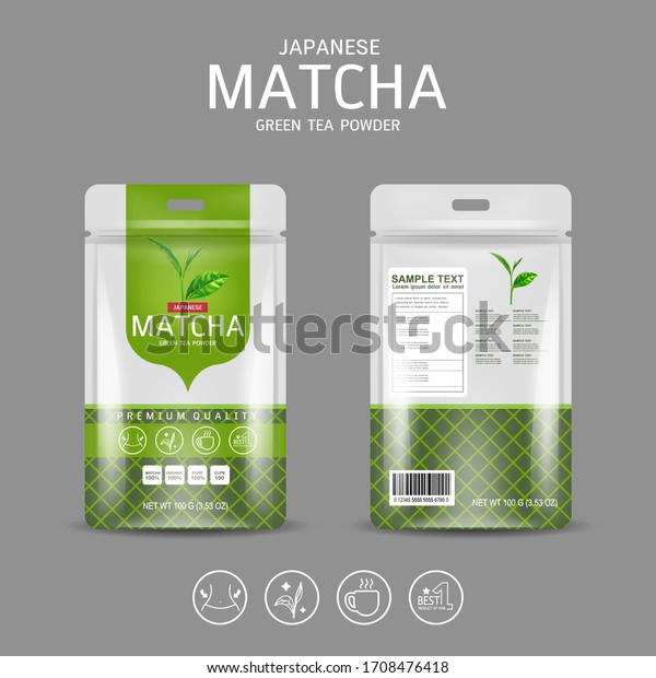 제품의 Matcha Green Tea Powder Packaging 스톡 벡터(로열티 프리) 1708476418 ...