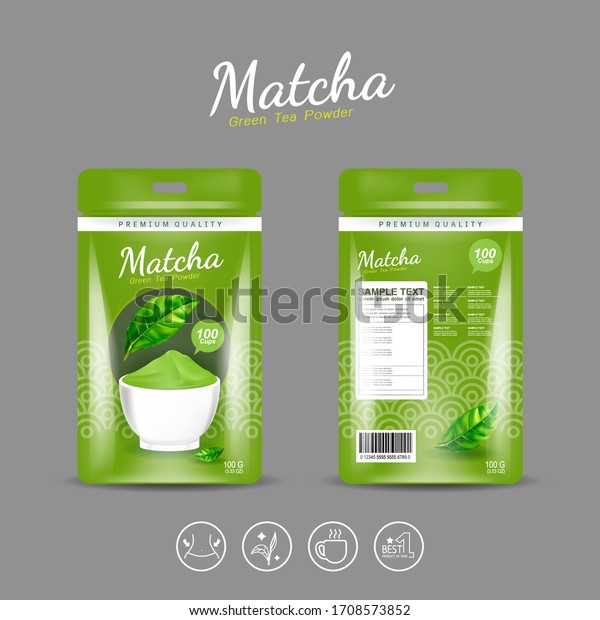 Matcha Green Tea Powder Packaging Label Stock Vector (Royalty Free ...