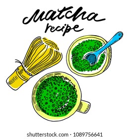 Vektor Stok Matcha Vector Hand Drawn Graphic Illustration (Tanpa ...