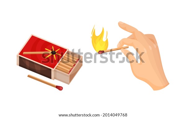 Matchbox Hand Holding Match Small Wooden Stock Vector (Royalty Free ...