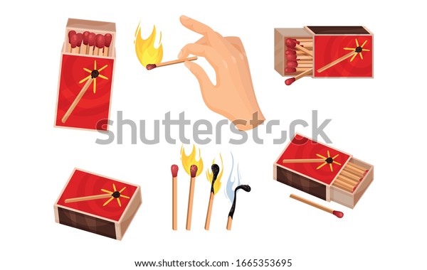 Matchboxes Matches Inside Hand Striking Match Stock Vector (Royalty ...