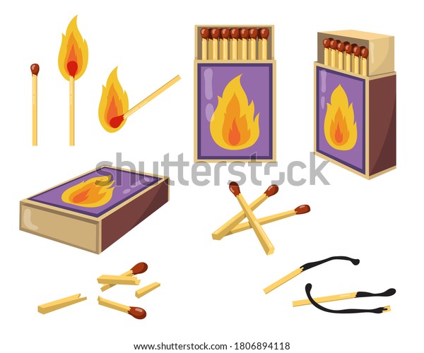 Matches Matchboxes Flat Illustration Set Cartoon Stock Vector (Royalty ...