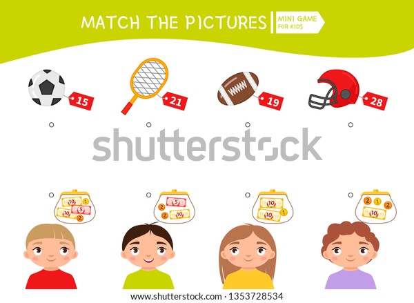 Matching Children Educational Game Count Money Stock Vector (Royalty ...