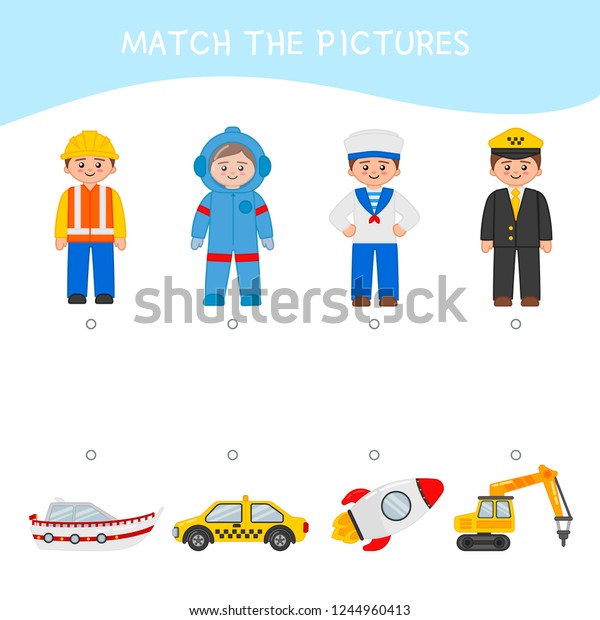 Matching Children Educational Game Match Professions Stock Vector ...