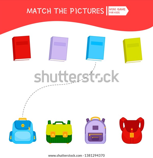 Matching Children Educational Game Match Backpacks Stock Vector ...