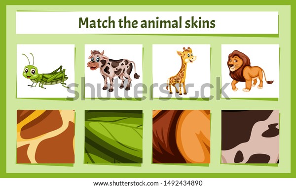 Matching Children Educational Game. Match Parts of Animals and Textures ...