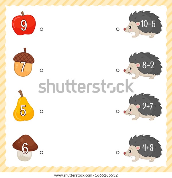 Matching Children Educational Game Match Hedgehogs Stock Vector ...