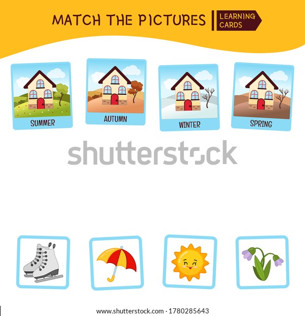 Matching children educational game. Match seasons and objects. Activity ...