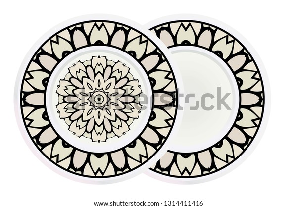 Matching Decorative Plates Interior Designwith Floral Stock Vector ...