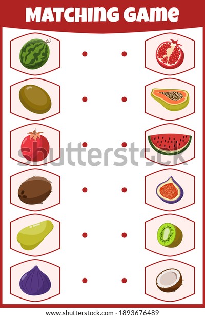 Matching Game Kids Educational Worksheet Children Stock Vector (Royalty ...
