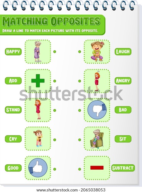 Matching Opposite Words Worksheet Template Illustration Stock Vector ...