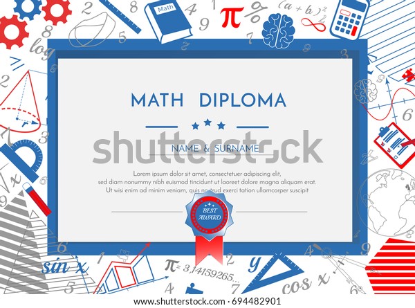 Math Diploma Certificate Award White Red: vetor stock (livre de ...