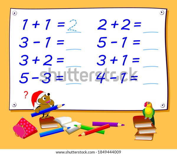 Math Education Little Children Solve Examples Stock Vector (Royalty ...