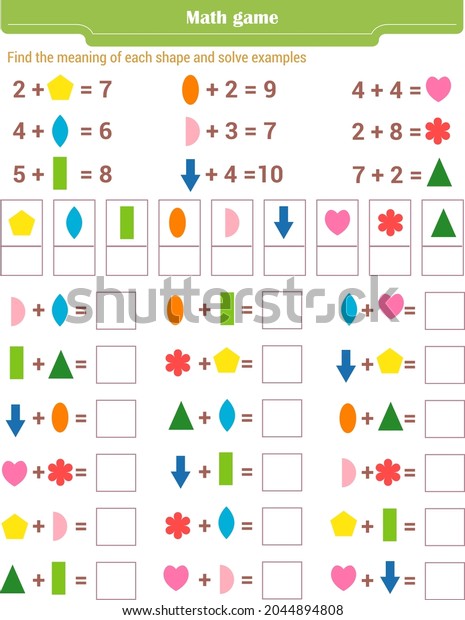 Math Game Children Find Meaning Each Stock Vector (Royalty Free ...