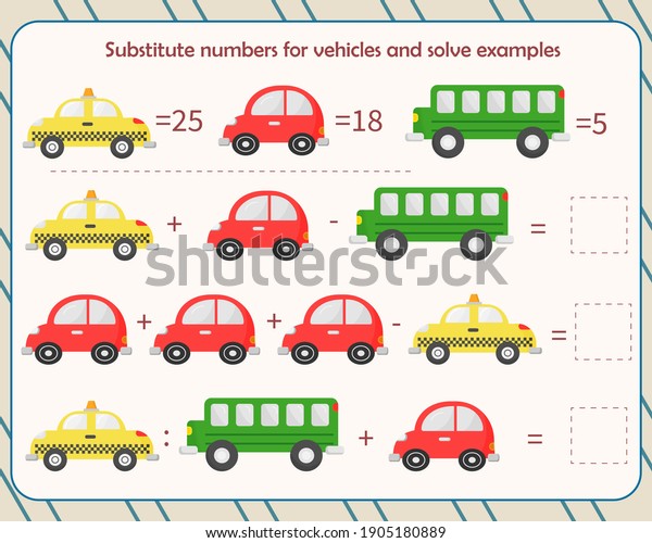 Math Game Children Replace Transport Numbers Stock Vector (Royalty Free ...