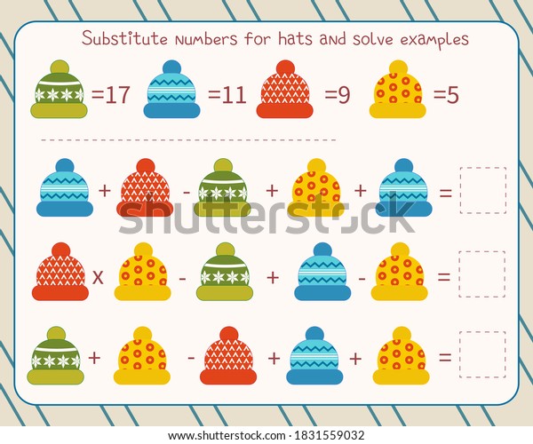 Math Game Children Substitute Numbers Instead Stock Vector (Royalty ...