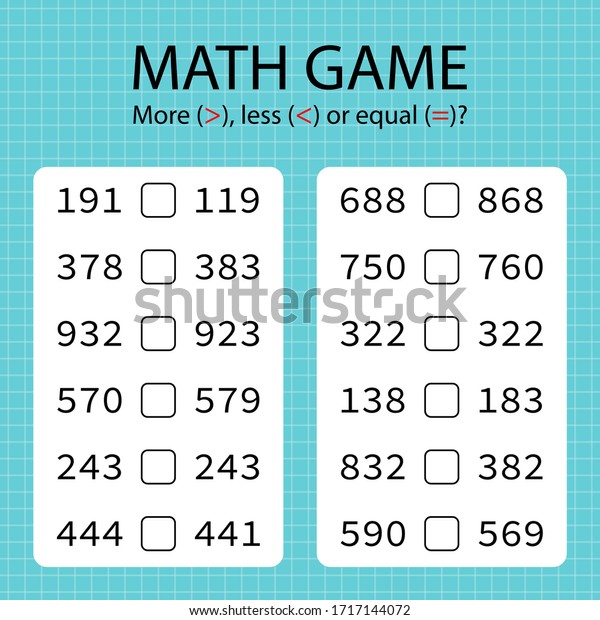 Math Game Kids Compare Pairs Numbers Stock Vector (Royalty Free) 1717144072