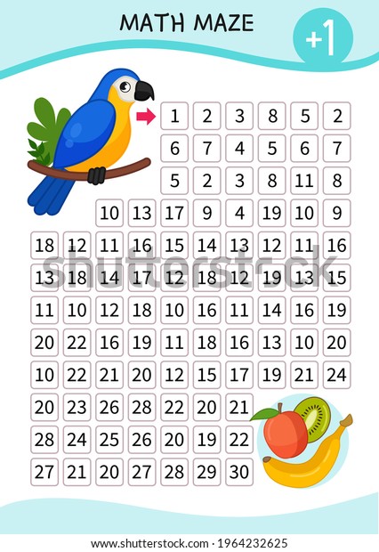 Math Maze Game Children Help Parrot Stock Vector (Royalty Free) 1964232625
