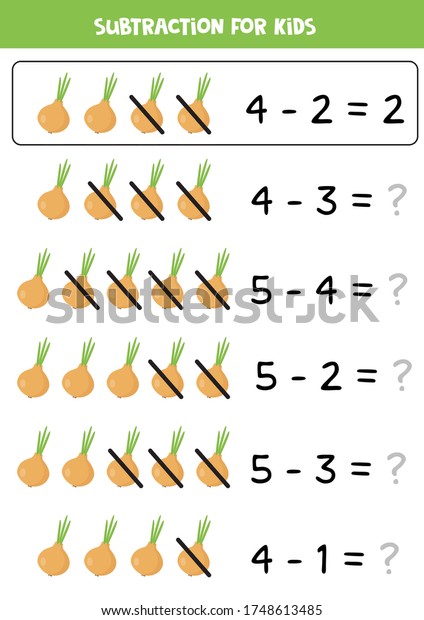 Math Subtraction Kids Subtract Cartoon Onions Stock Vector (Royalty ...