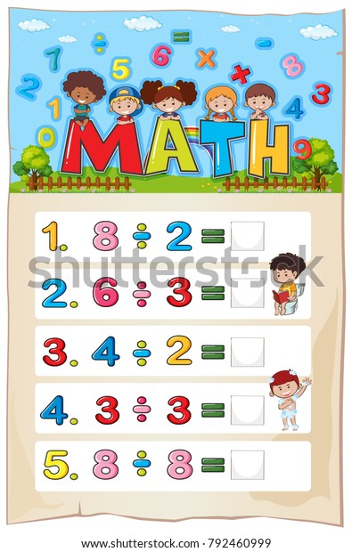 Math Worksheet Design Division Illustration: เวกเตอร์สต็อก (ปลอดค่า ...