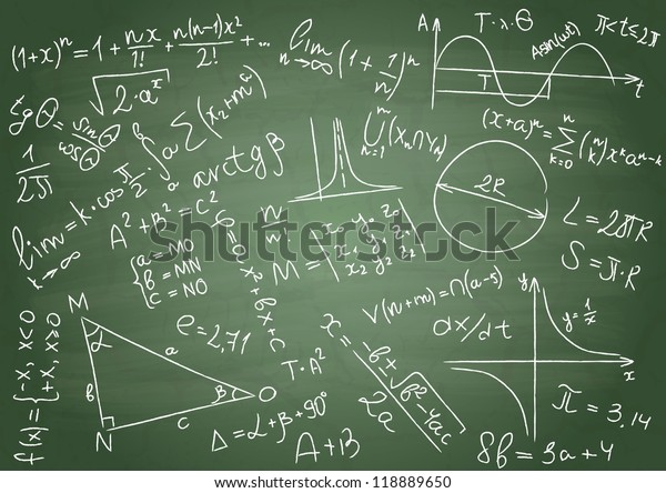 Fórmulas matemáticas en una junta escolar verde