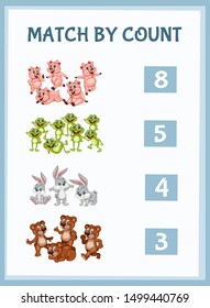 Mathematics Educational Game Children Match Animals Stock Vector ...