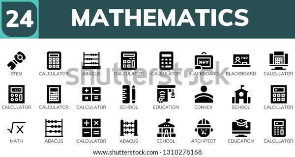Mathematics Icon Set 24 Filled Mathematics Stock Vector (Royalty Free ...